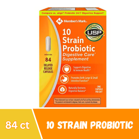 Member's Mark 10 Strain Probiotic Digestive Care Supplement= 84 ct ...